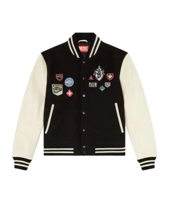 DIESEL® L-arry Patch Leather Jacket - White/black
