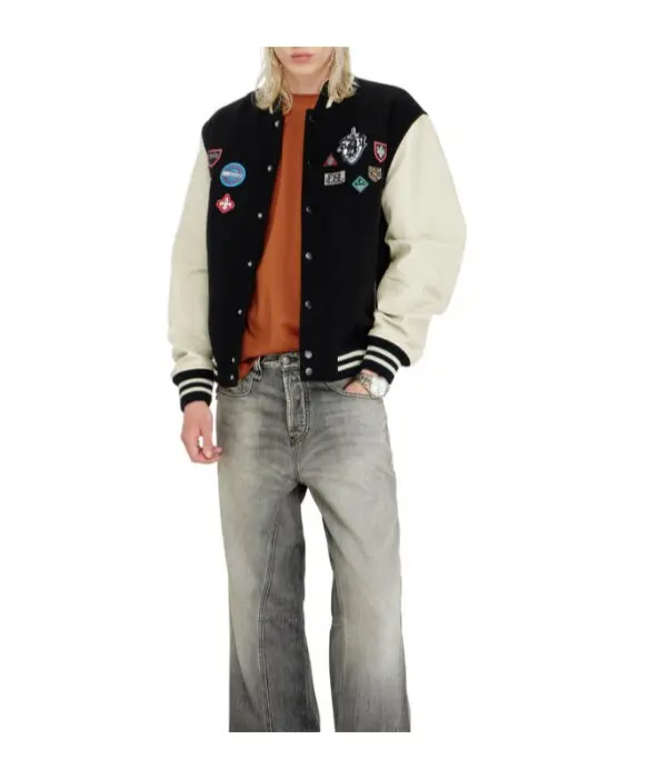 DIESEL® L-arry Patch Leather Jacket - White/black