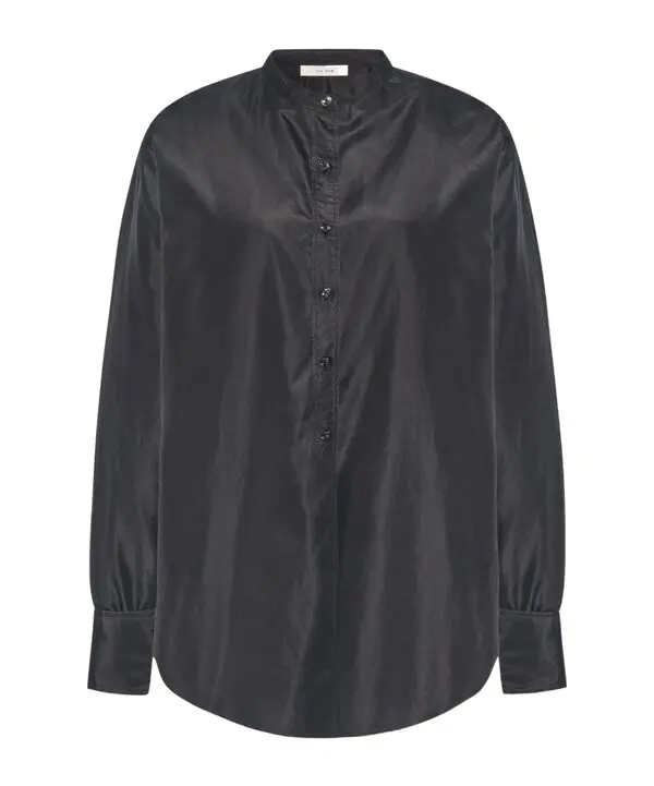 THE ROW Lula Mandarin-collar Silk Shirt - Black