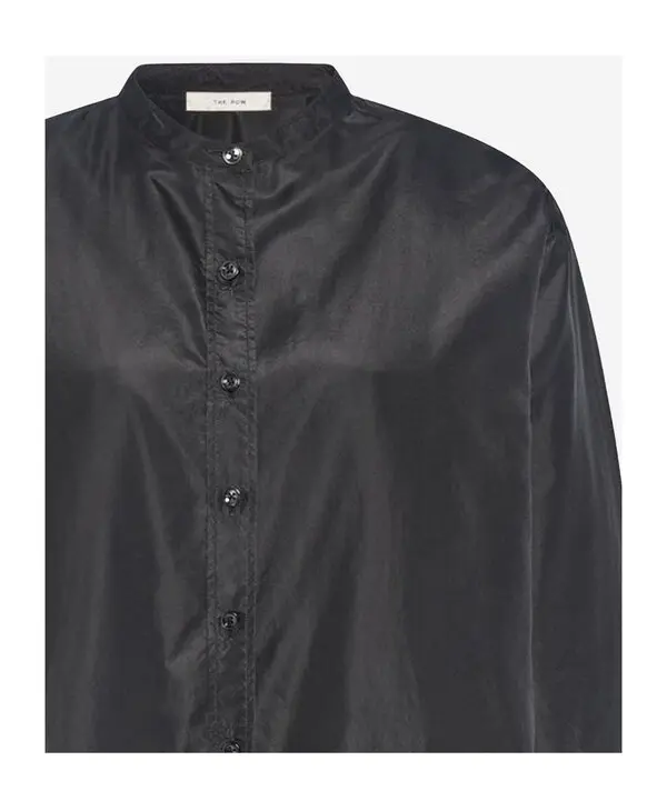 THE ROW Lula Mandarin-collar Silk Shirt - Black