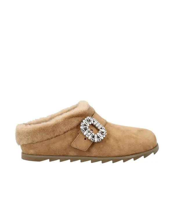 ROGER VIVIER Embellished Slip-on Mules - Beige