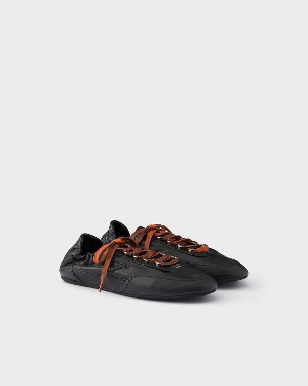 Prada Collapse Antiqued Nappa Leather Sneakers With Hooks