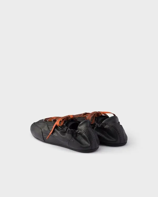 Prada Collapse Antiqued Nappa Leather Sneakers With Hooks