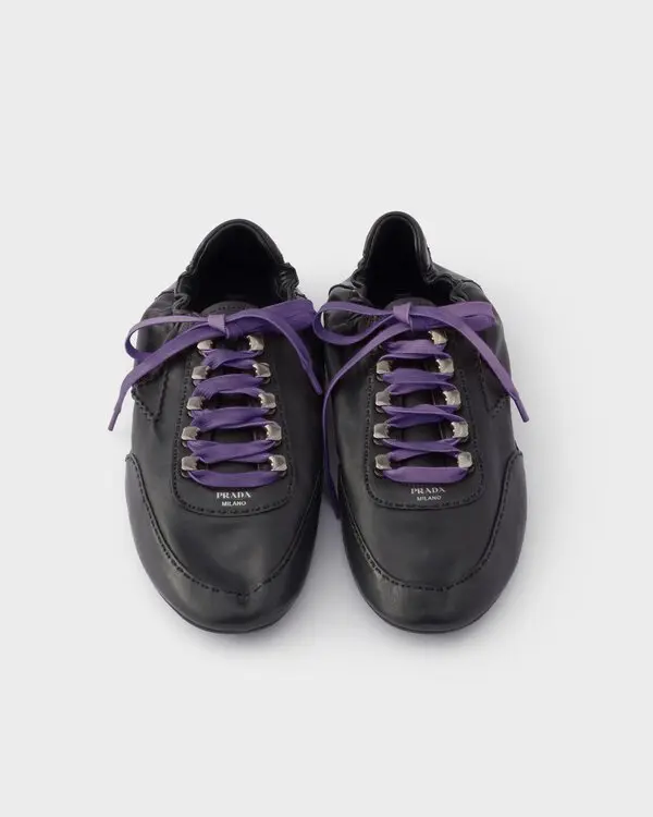 Prada Collapse Antiqued Nappa Leather Sneakers With Hooks