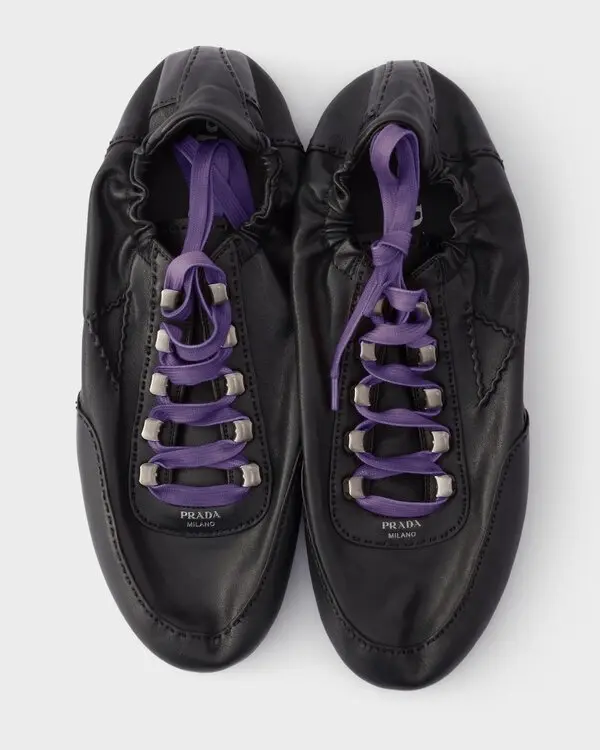 Prada Collapse Antiqued Nappa Leather Sneakers With Hooks
