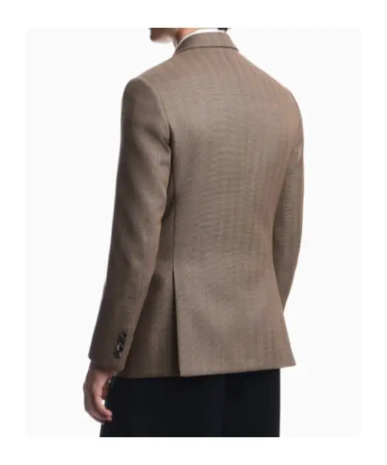 Emporio Armani Lined Blazer In Herringbone Virgin Wool