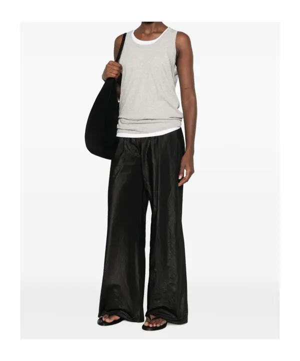 THE ROW Crinkled Wide-leg Trousers - Black