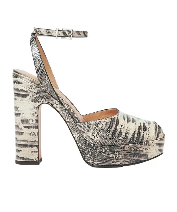 Fendi Parchment And Black Printed Calfskin Platform Sandals