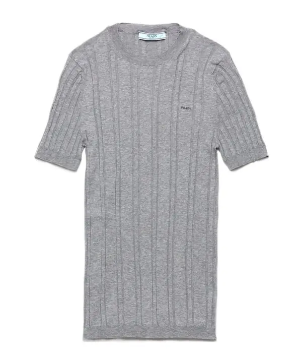 Prada Short-sleeved Ribbed Knit Cotton Sweater