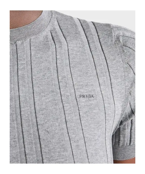 Prada Short-sleeved Ribbed Knit Cotton Sweater