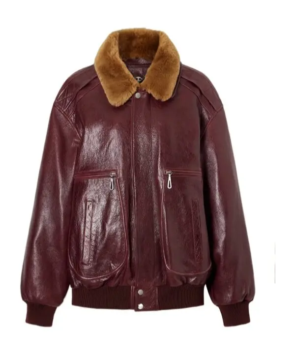 Rabanne Shearling-collar Leather Bomber Jacket