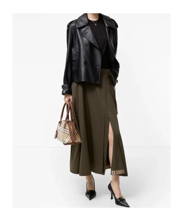 Burberry Belted Twill Midi Skirt