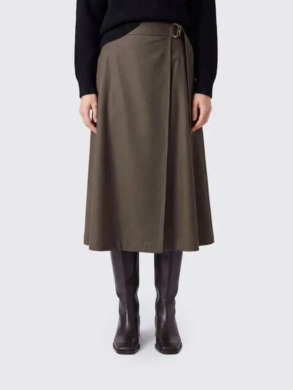 Burberry Belted Twill Midi Skirt
