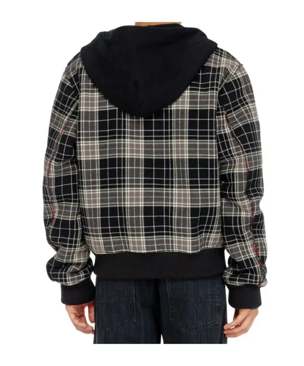 DIESEL® Check Flannel Bomber Jacket With Teddy Interior - Gray/black