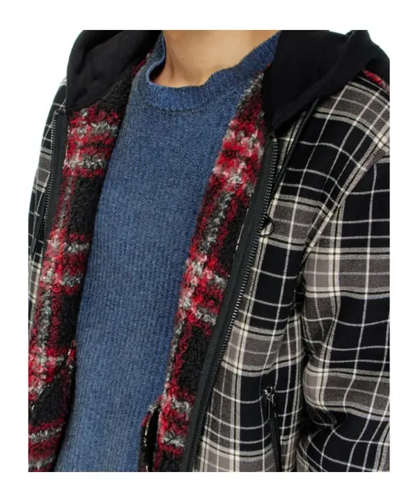 DIESEL® Check Flannel Bomber Jacket With Teddy Interior - Gray/black
