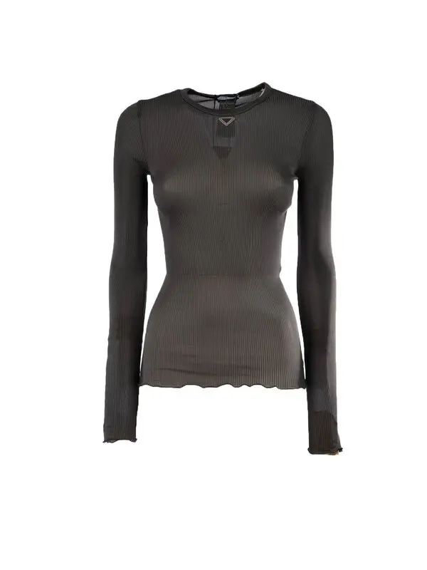 Prada Ribbed Knit Top - Lead Ash