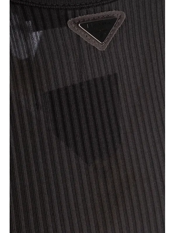 Prada Ribbed Knit Long Sleeve Top - Lead Ash