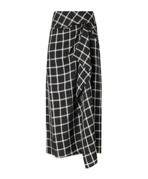 Erdem Draped Checked Crinkled-satin Midi Skirt - No