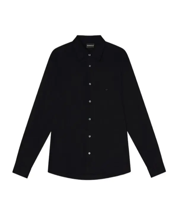 Emporio Armani Logo Embroidered Button-up Shirt - Black