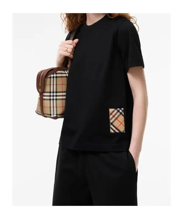 Burberry Check Cashmere Patch Cotton T-shirt - Black