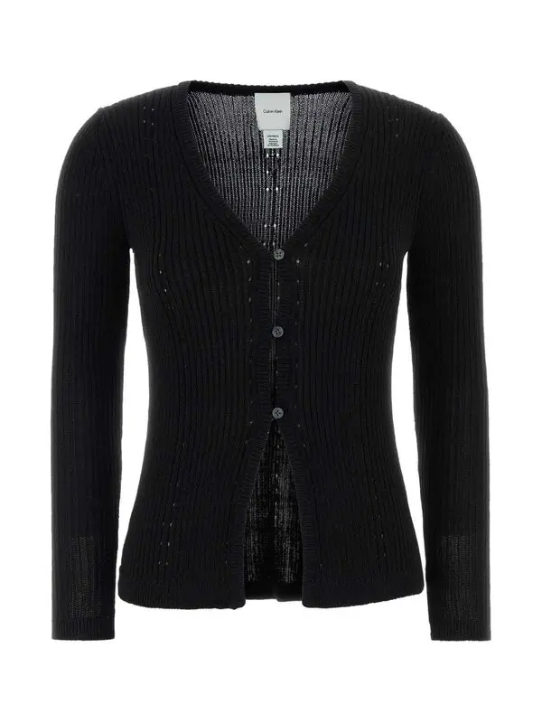 Calvin Klein Pointelle Rib Cardigan - Black