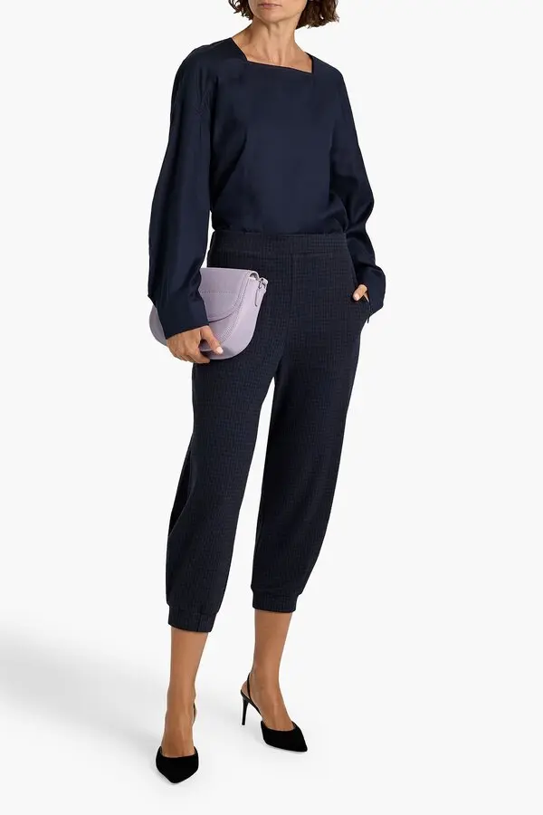 Tibi Camille Cropped Checked Jacquard-knit Tapered Pants