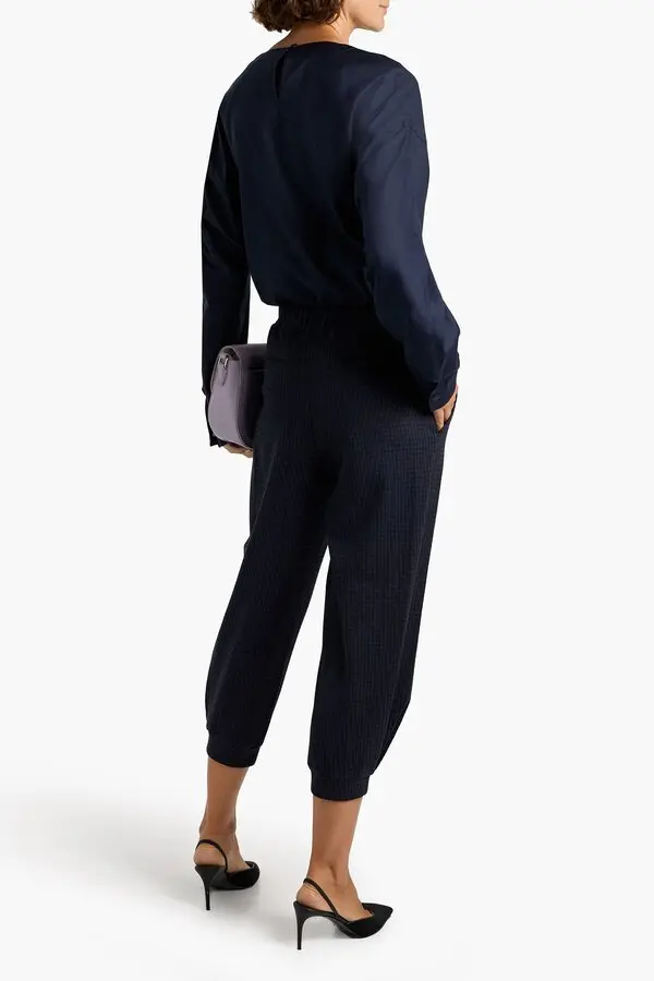 Tibi Camille Cropped Checked Jacquard-knit Tapered Pants