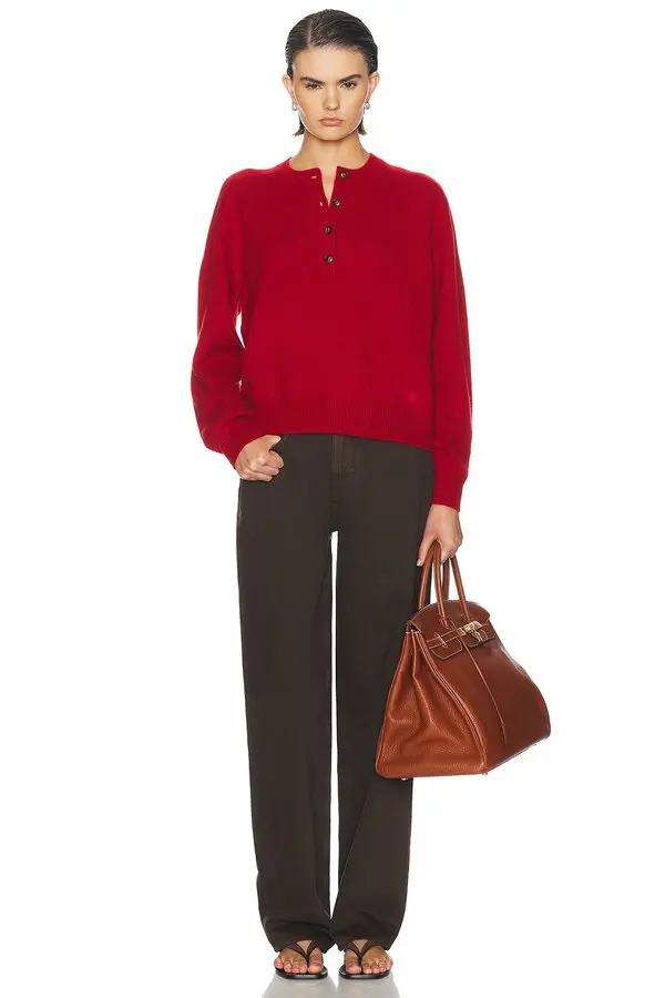 Loulou De Saison Malo Oversized Saddle-sleeve Henley Sweater