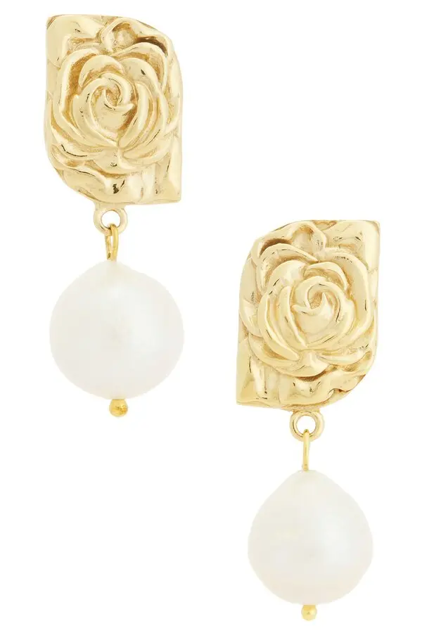 Magda Butrym Floral Pearl Drop Earrings - Gold