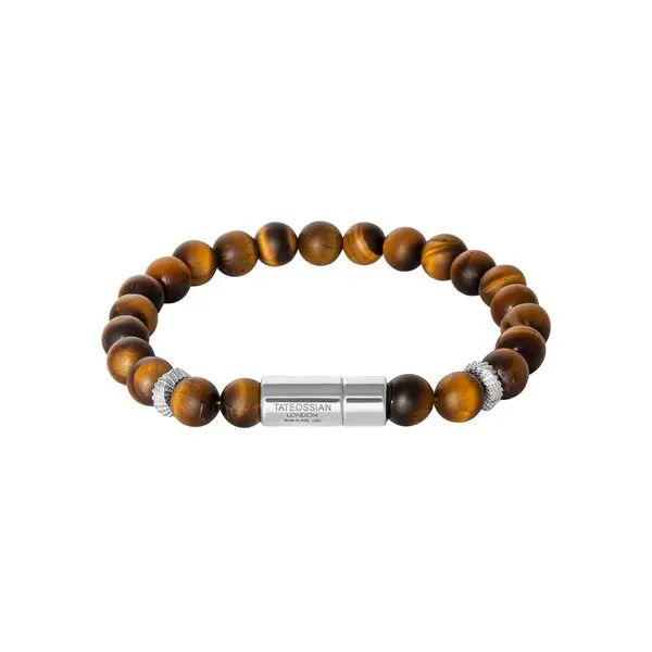 Tateossian Silver And Tiger Eye Beaded Bracelet - Silver/brown