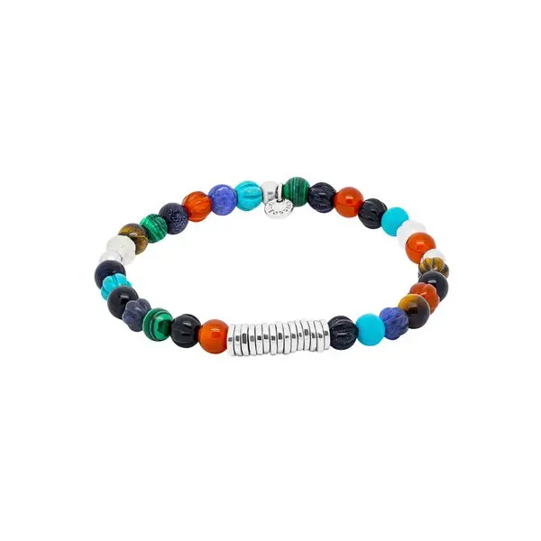 Tateossian Classic Discs Beaded Bracelet In Rhodium Plated Sterling With Multi-colour Stones - Silver