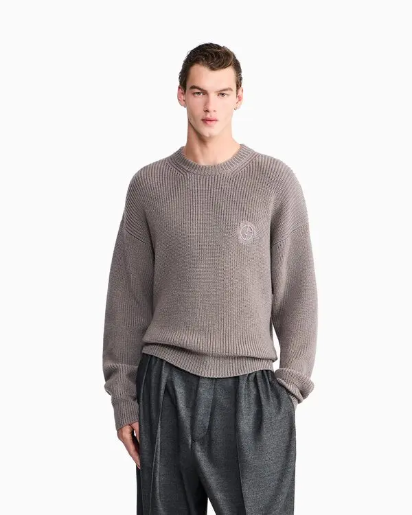 Giorgio Armani Sweater Regular Fit Virgin Wool Half Cardigan Stitch - Beige