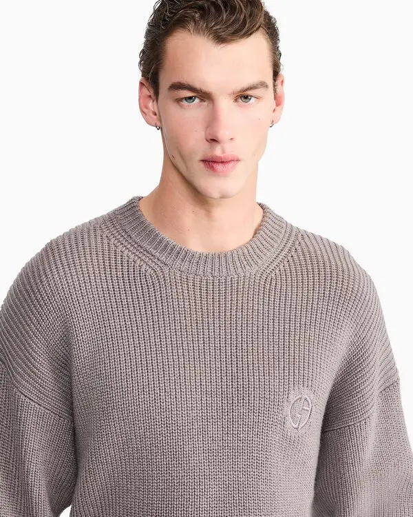 Giorgio Armani Sweater Regular Fit Virgin Wool Half Cardigan Stitch - Beige