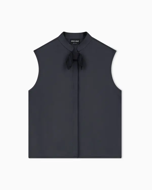 Giorgio Armani Sleeveless Silk Satin Shirt With Mandarin Collar - Grey