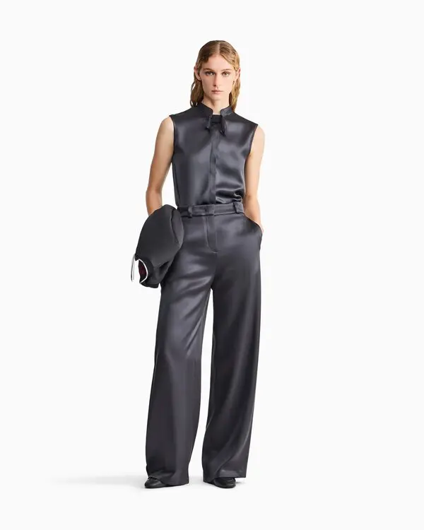 Giorgio Armani Sleeveless Silk Satin Shirt With Mandarin Collar - Grey