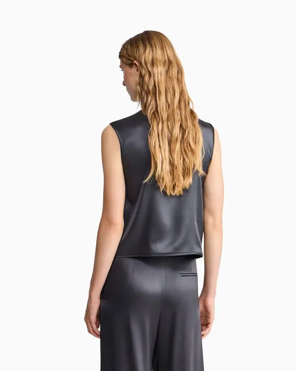 Giorgio Armani Sleeveless Silk Satin Shirt With Mandarin Collar - Grey