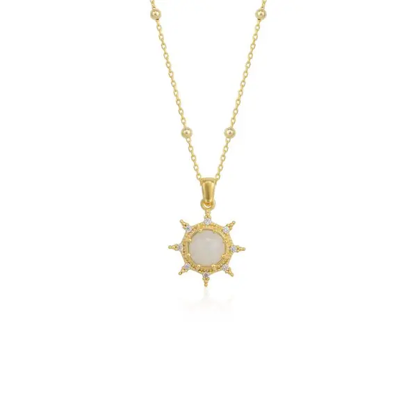 SPERO LONDON Moonstone Sun Sterling Silver Pendant Necklace With Beaded Chain - Gold