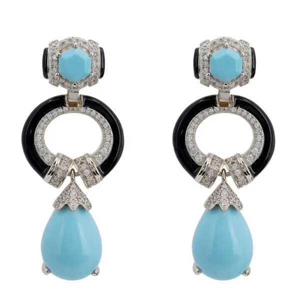 LATELITA London Clara Bow Turquoise & Enamel Drop Earrings In Silver - Black/blue/white