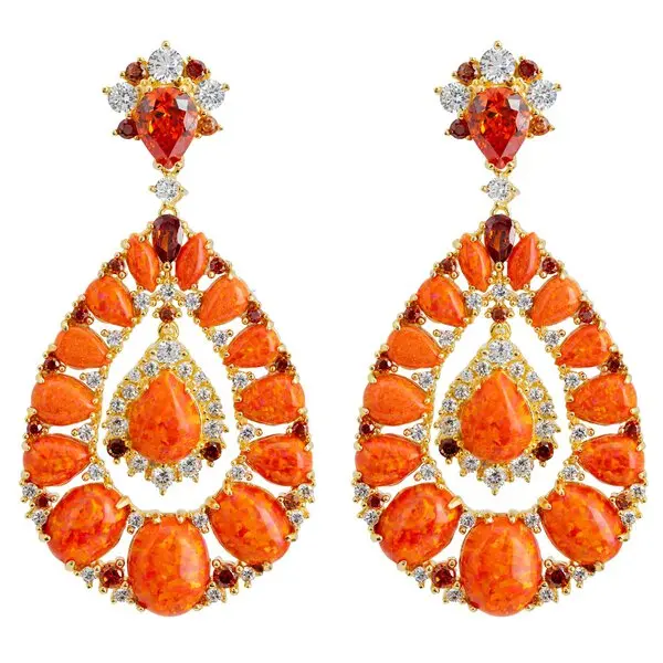 LATELITA Gold / White Paloma Fire Opal Drop Earrings Gold - Gold/white