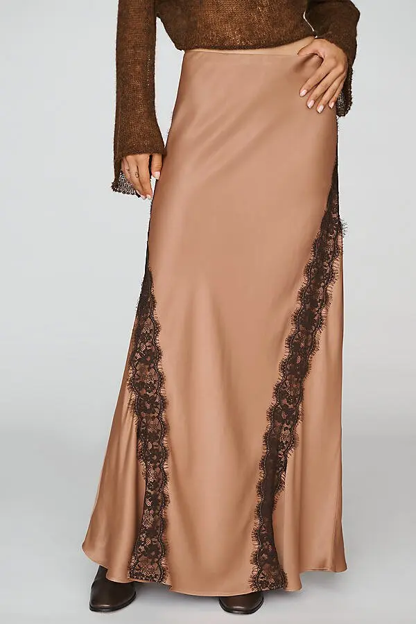 Anthropologie Tilda Lace-trim Maxi Slip Skirt - Taupe