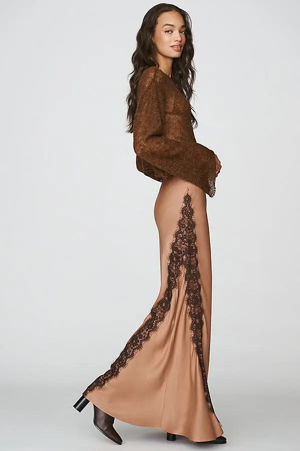 Anthropologie Tilda Lace-trim Maxi Slip Skirt - Taupe