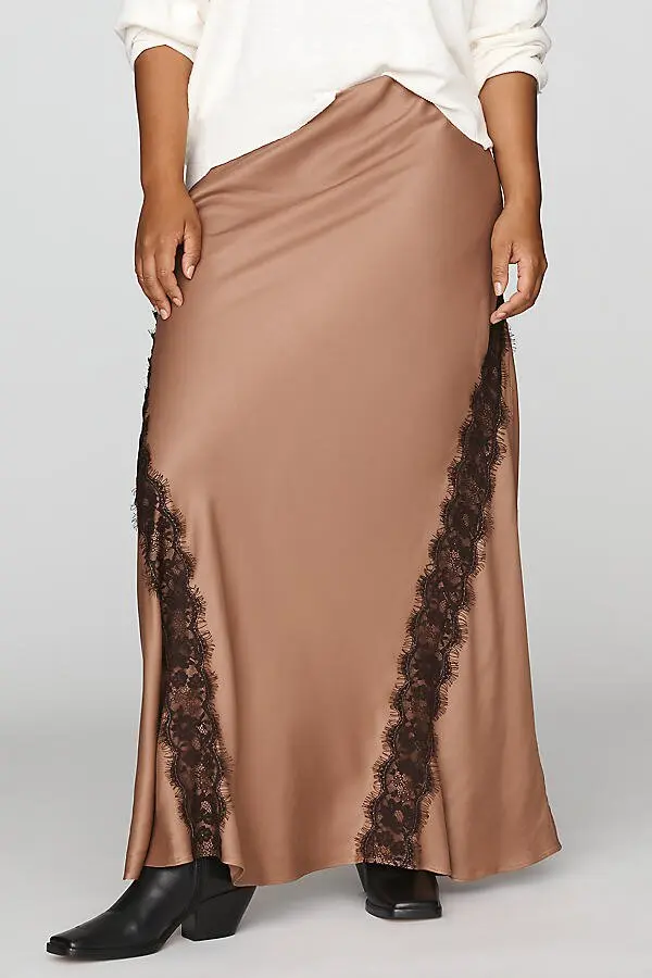 Anthropologie Tilda Lace-trim Maxi Slip Skirt - Taupe