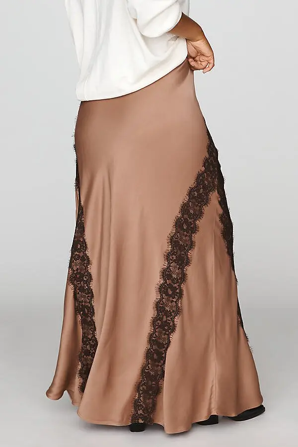 Anthropologie Tilda Lace-trim Maxi Slip Skirt - Taupe