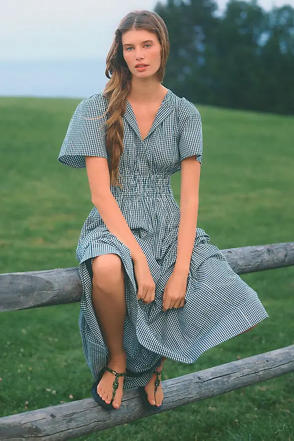 Anthropologie Somerset 100% Cotton Dress - Olive Gingham