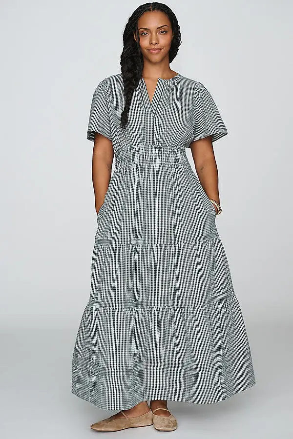 THE SOMERSET COLLECTION BY ANTHROPOLOGIE Somerset Cotton Dress - Olive Gingham