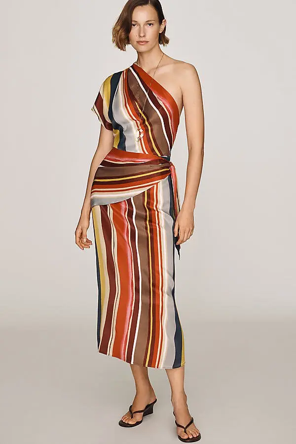 Anthropologie Striped One-shoulder Scarf Dress