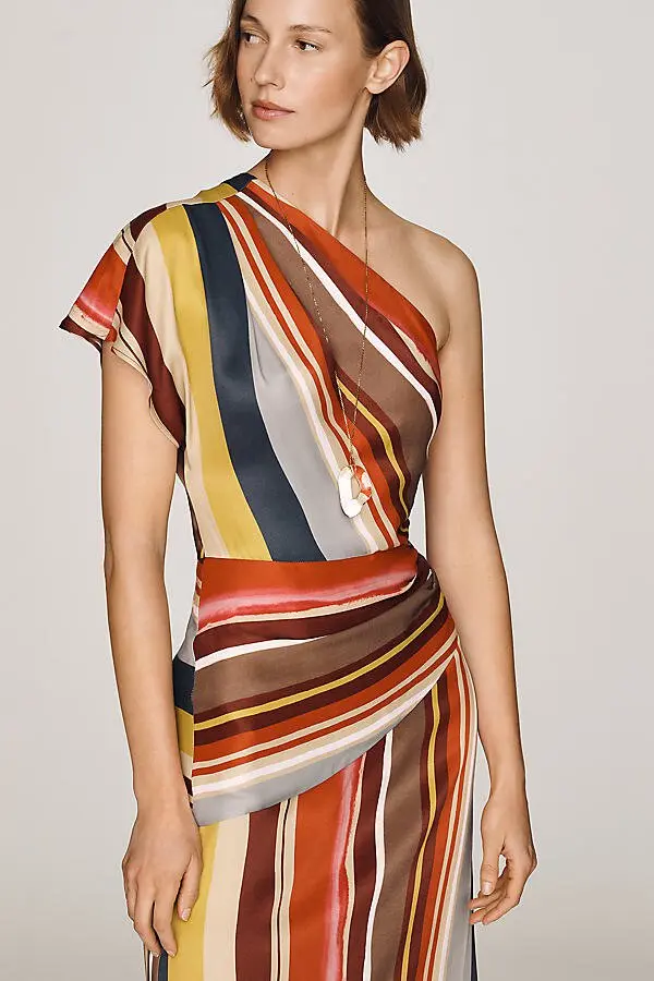 Anthropologie Striped One-shoulder Scarf Dress