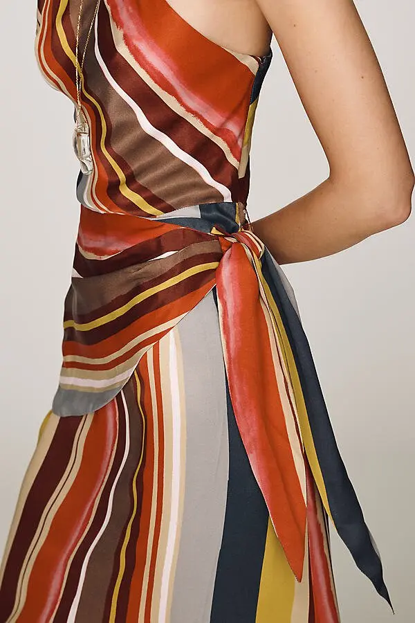 Anthropologie Striped One-shoulder Scarf Dress