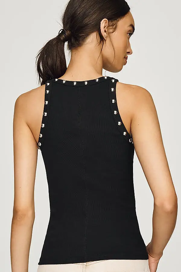 RAISONNEL 100% Cotton Studded Tank Top - Black