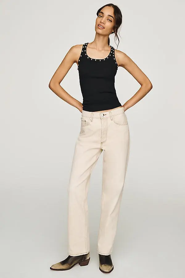RAISONNEL 100% Cotton Studded Tank Top - Black